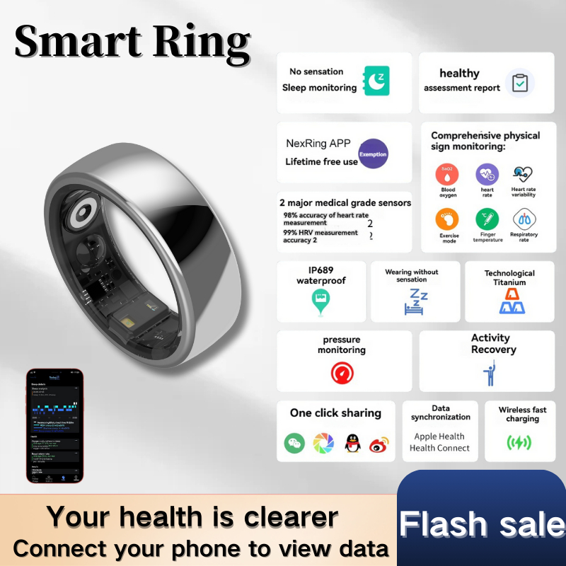 Smart Ring Military Grade Titanium Steel Shell Health Monitoring IP68 Waterproof Multi-sp Sleep ...