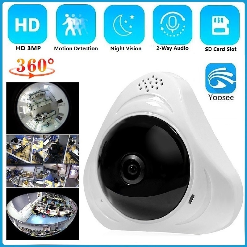 HD 3MP Fisheye WIFI Security Camera Monitor 360° VR Panoramic CCTV ...