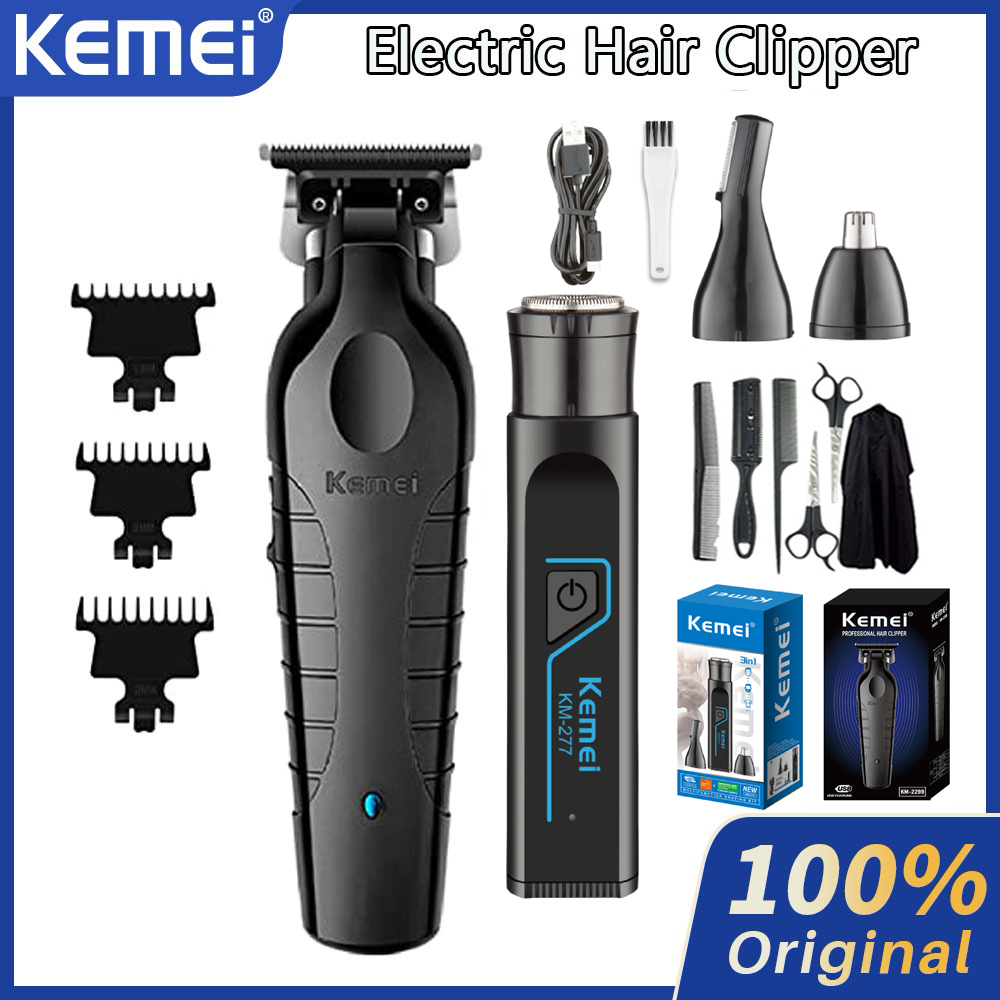 Kemei 0mm Hair Clipper Razor Set Rechargeable Cordless Electric Barber ...