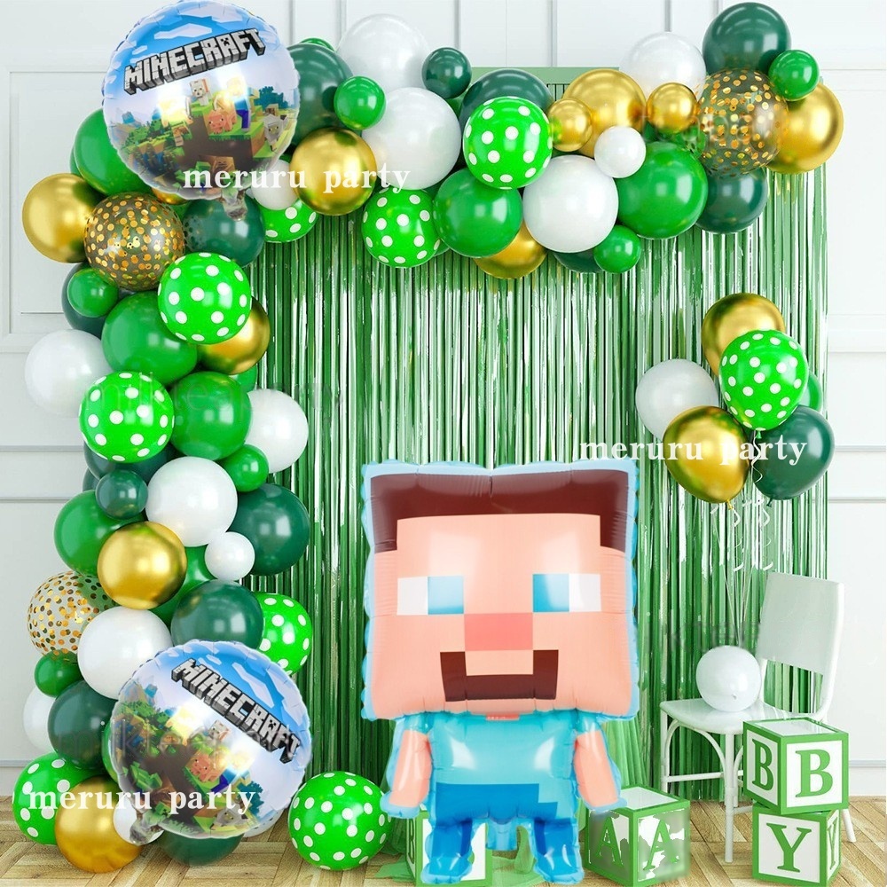 Minecraft Theme Balloon Garland Green Number Vwdio Game Foil Ballons ...