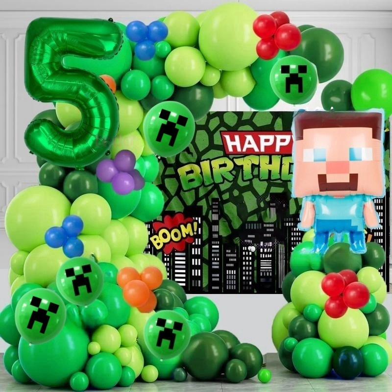 Minecraft Theme Balloon Garland Arch Kit Video Game Ballons Set for ...
