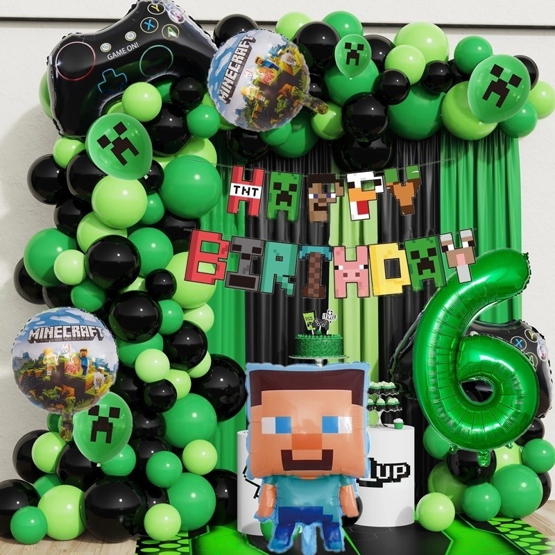 Minecraft Theme Balloon Green Number Balloon Garland Arch Kit Baby ...