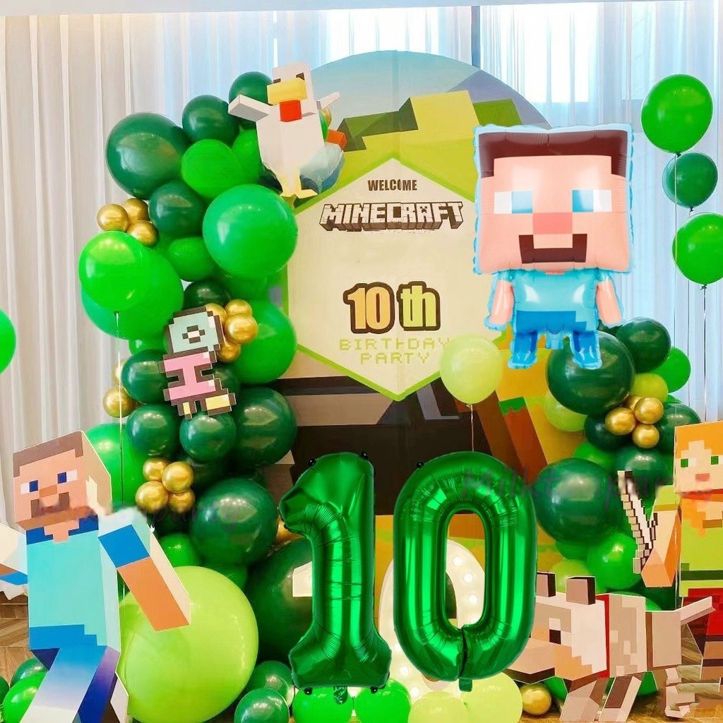 Minecraft Theme Balloons Garland Cartoon Steven Vedio Game Foil Ballons ...