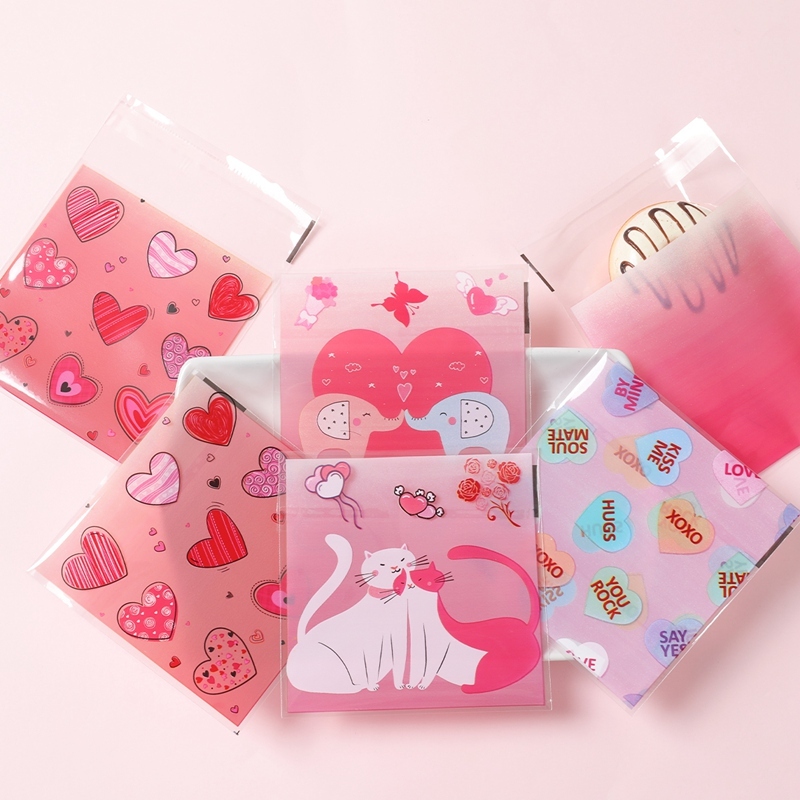 100pcs Mixed Romantic Heart OPP Self-adhesive Bag Candy Bag Small ...