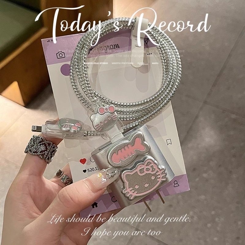 INS style 3D Silver cat Charger Protector anti-breaking cable protector ...