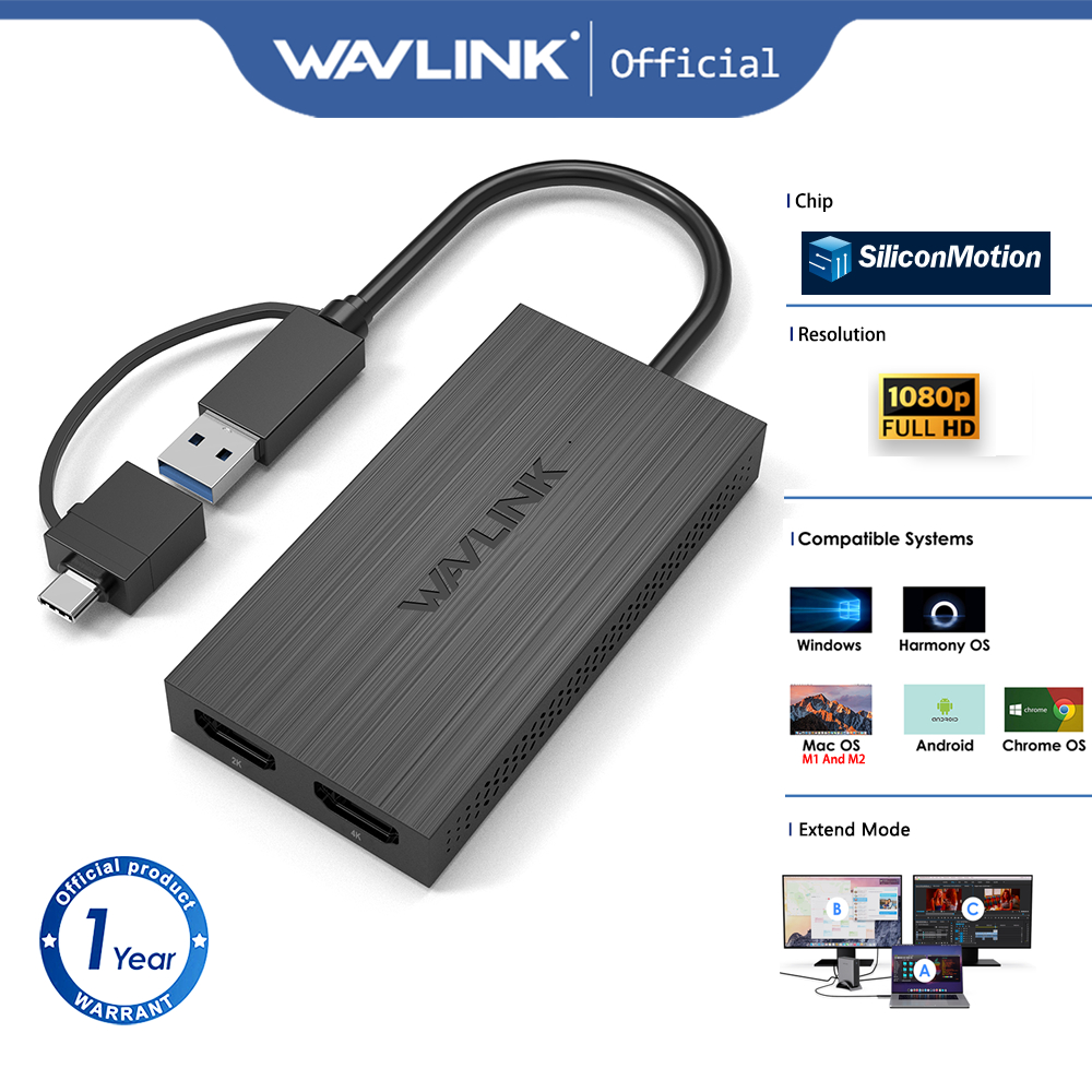 WAVLINK USB 3.0 to Dual HDMI Adapter 2K display output USB3.0 type C ...