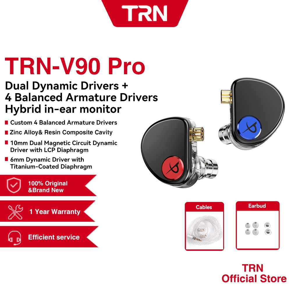 TRN V90 Pro In-Ear Earphones 2DD+4BA Driver Unit HiFi Bass IEM Headset ...