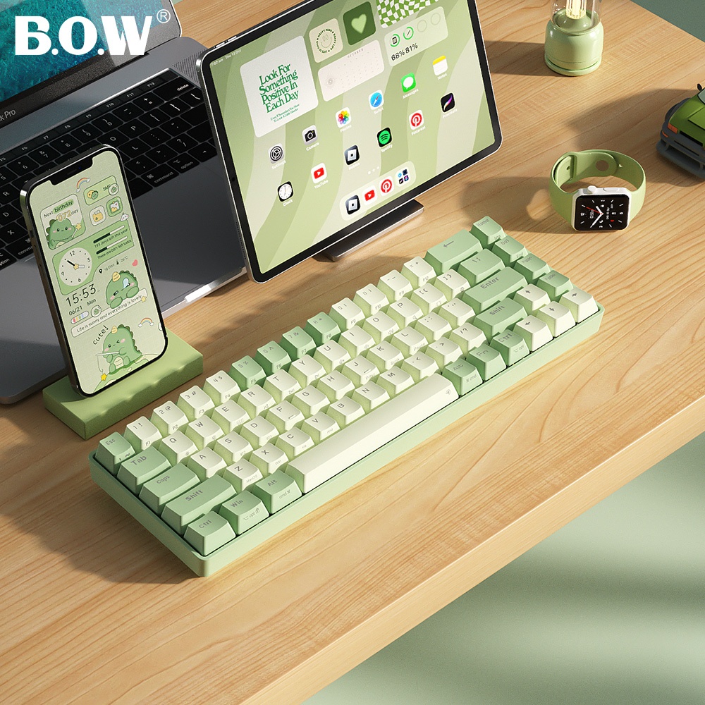 BOW G62D Mini Dual-mode Mechanical Keyboard 2.4G USB BT Wireless White ...