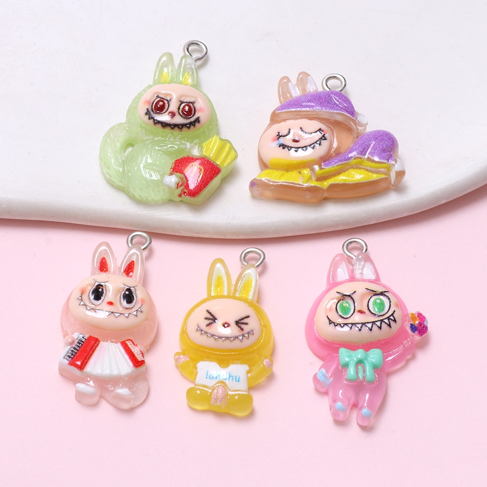 4pcs Funny Luminous Labubu Pyjamas Cartoon Cute Resin Charms Labubu ...