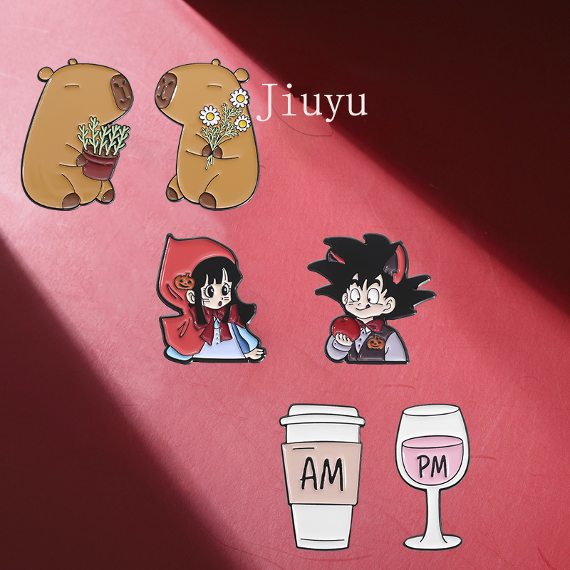 Couple Capybara Enamel Pins Am Pm Coffee Wine Cup Brooches Lapel Badges ...