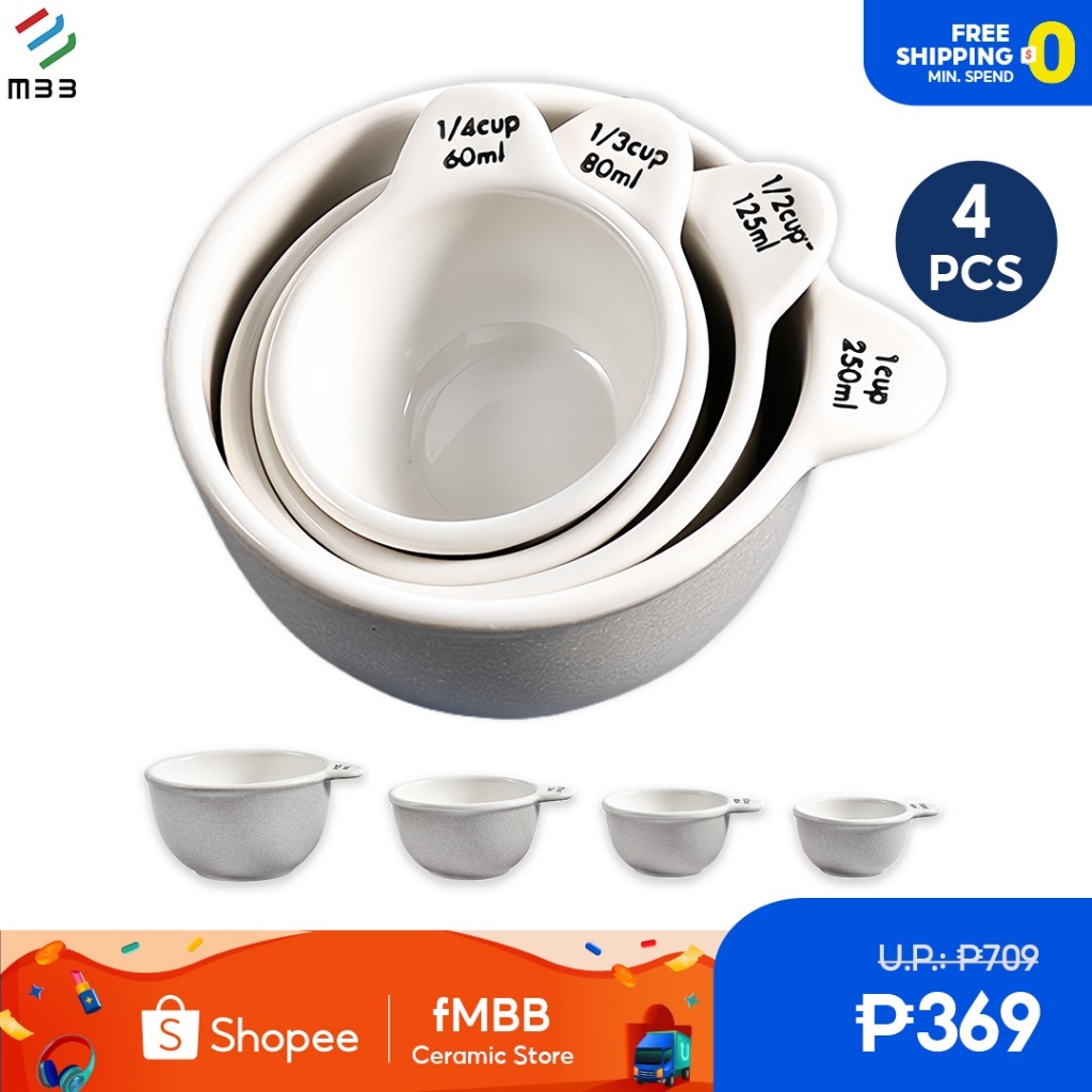 fMBB Coffee Measuring Cup 60ml/80ml/125ml/250ml 4 Pieces Ceramic Design ...