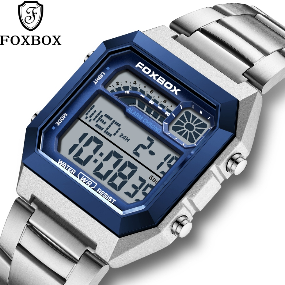 FOXBOX Digital Watch For Men Waterproof Fashion Stainless Steel Watch ...