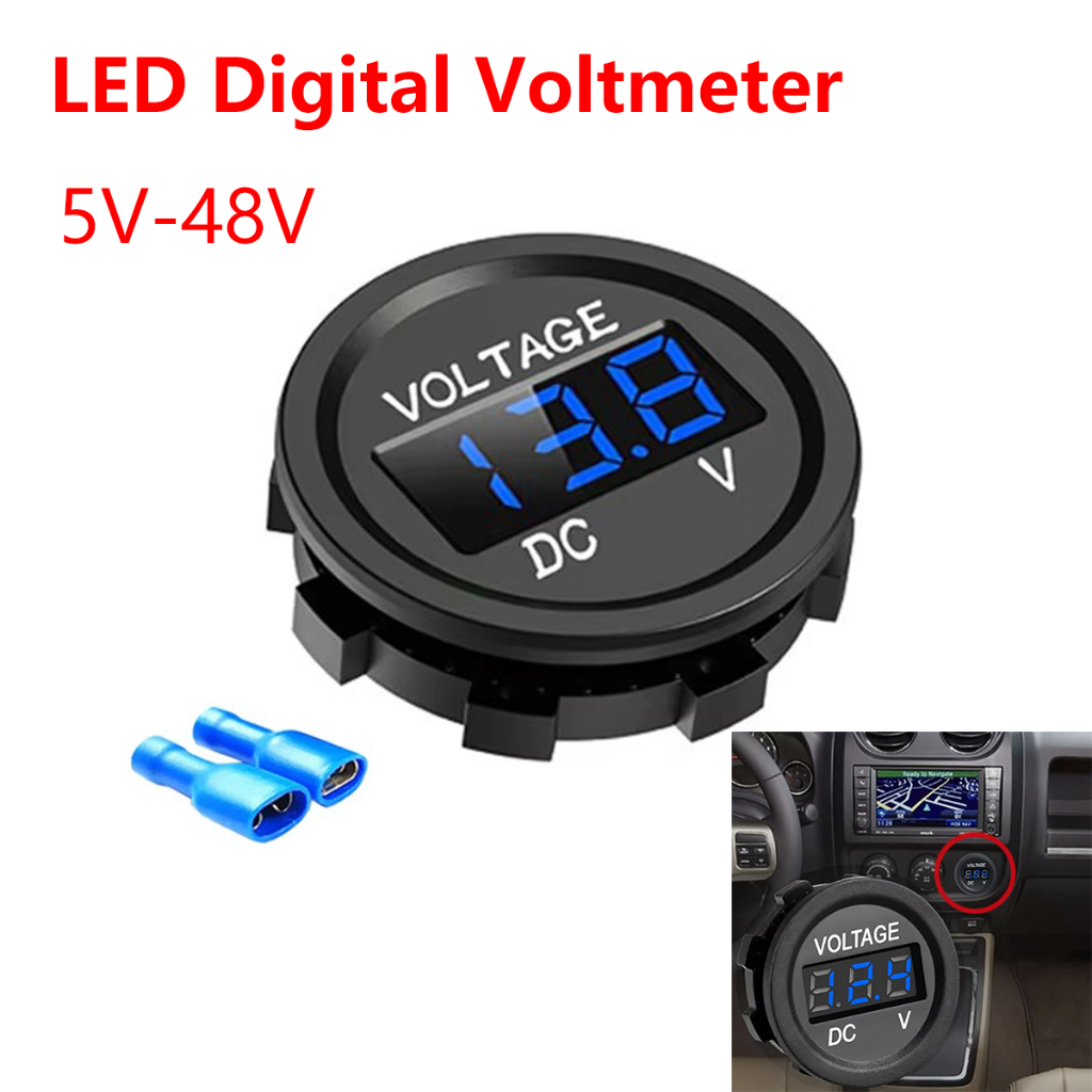 DC5V-48V Mini Round Waterproof LED Digital Display Voltmeter Volt ...