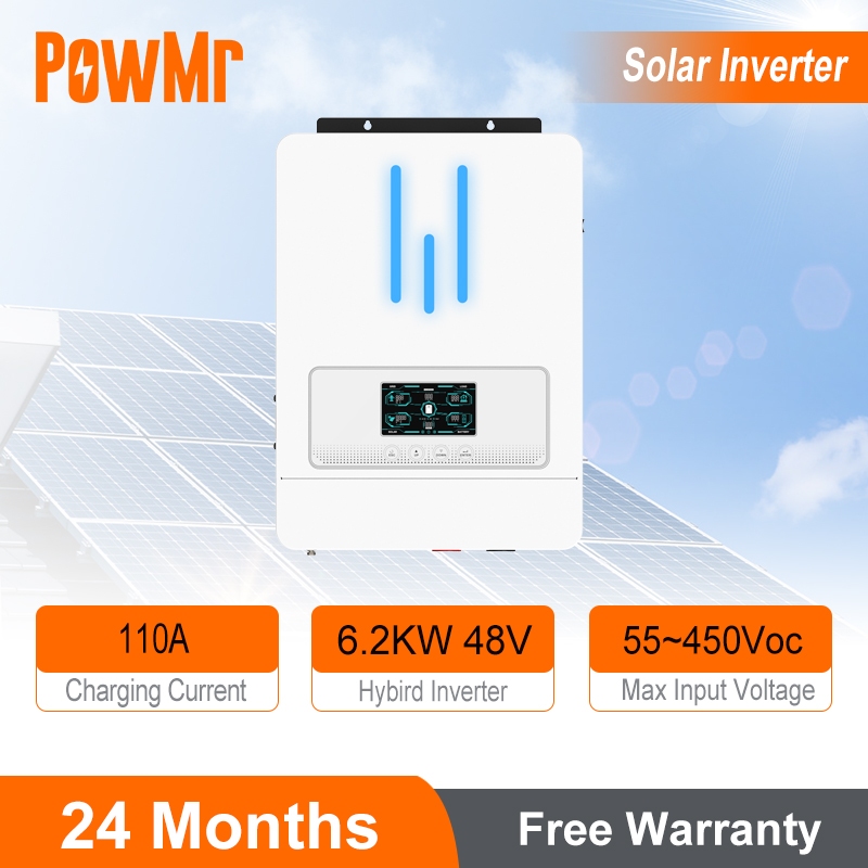 PowMr 6.2KW 48V Hybrid Solar Inverter 230Vac Photovoltaic Starting Voltage 55Voc Built-in 110A ...