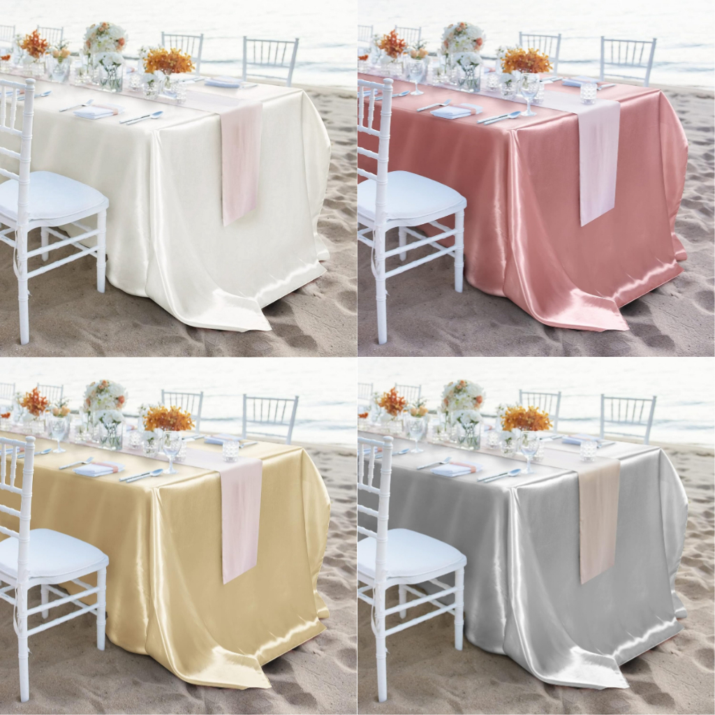 220*145cm Pink Champagne Satin Table Cloth 6 Seater Rectangular Solid ...