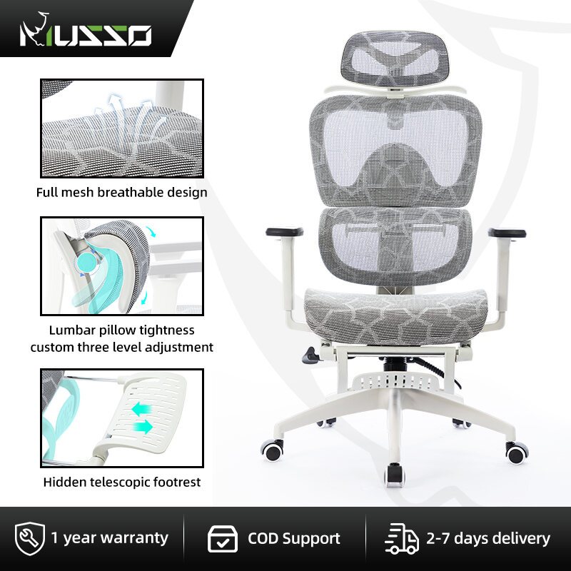 MUSSO E600 Ergonomic Chair with 3D Handrail Adjustable Headrest and ...