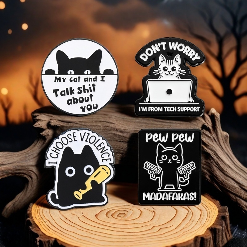 Cute Cat Enamel Pins Punk Animal Pew Pew Madafakas Brooches Lapel ...