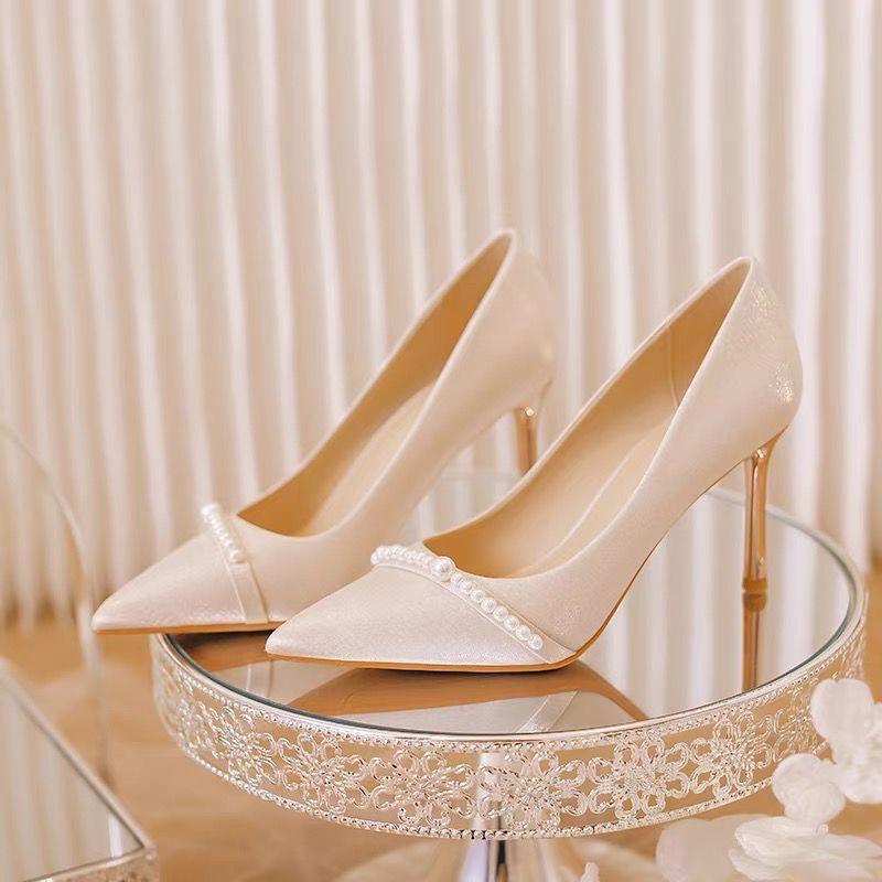 Small Size close shoes for women stilleto heels White French Wedding ...