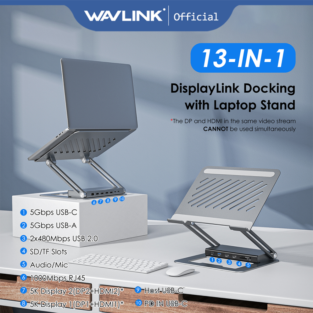 Wavlink Displaylink Docking Station Dock With Ergonomic Design 5k Dp