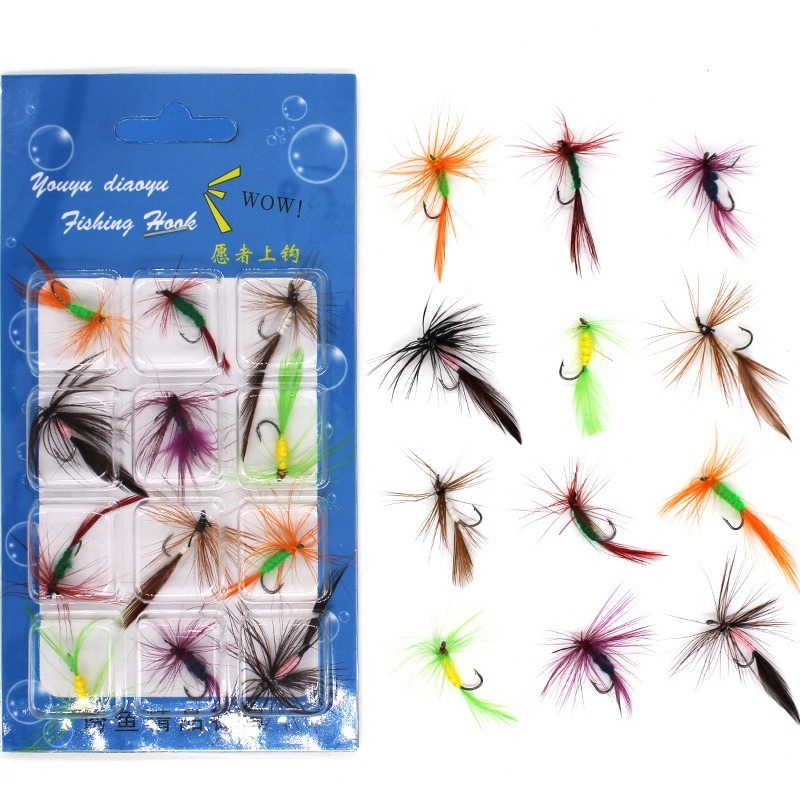 12PCS Boxed Butterfly Fly Hook Set Fishing Feather Fishhook Insect Lure ...