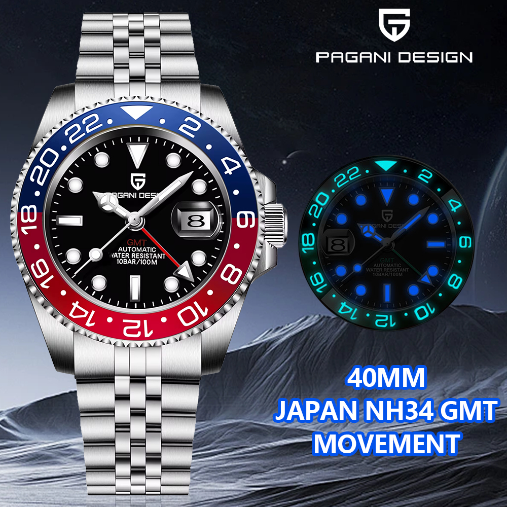 Pagani Design Original 40mm Men's Mechanical Automatic Watches Japan Seiko NH34 GMT Ceramic ...