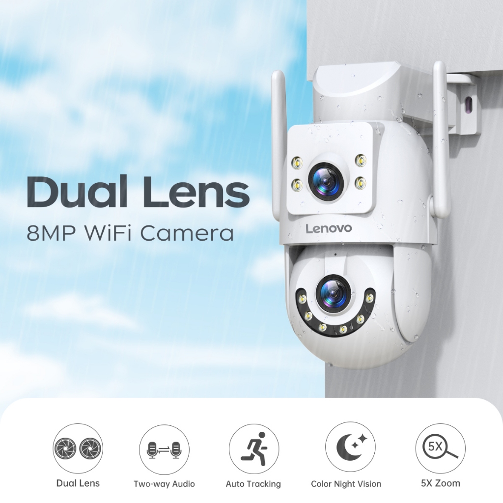 Lenovo 5MP Dual Lens CCTV Camera Wireless Wifi IP66 Waterproof Outdoor ...