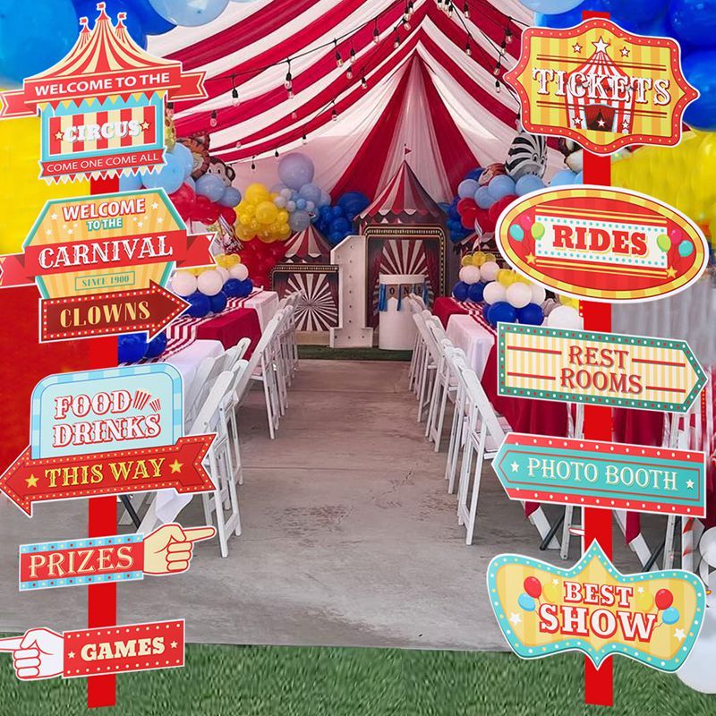 Circus Carnival Party Direction Eye-Catching Paper Porch Sign Red Blue ...