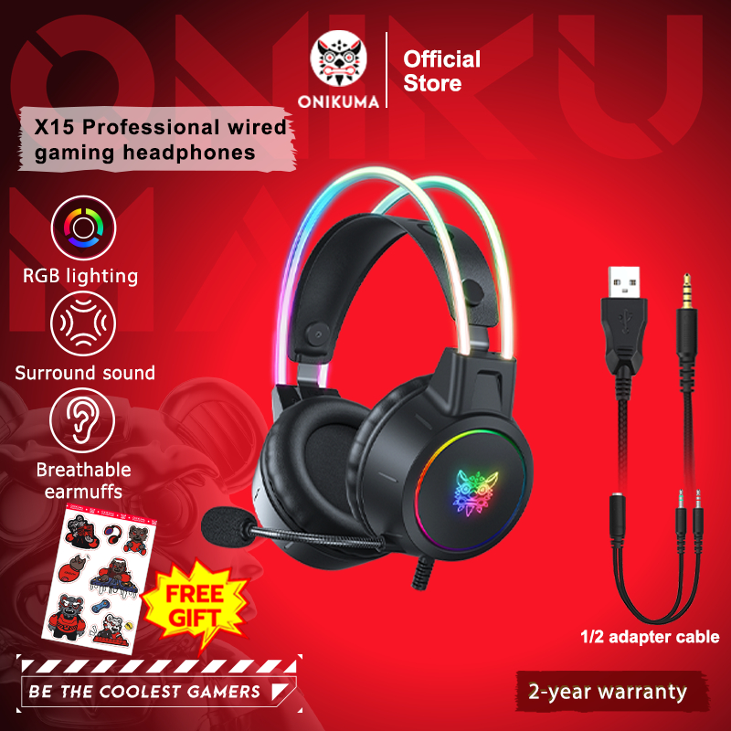 Onikuma X15 pro Gaming Headset RGB Lighting Removable Ear AUX 3.5 + USB ...