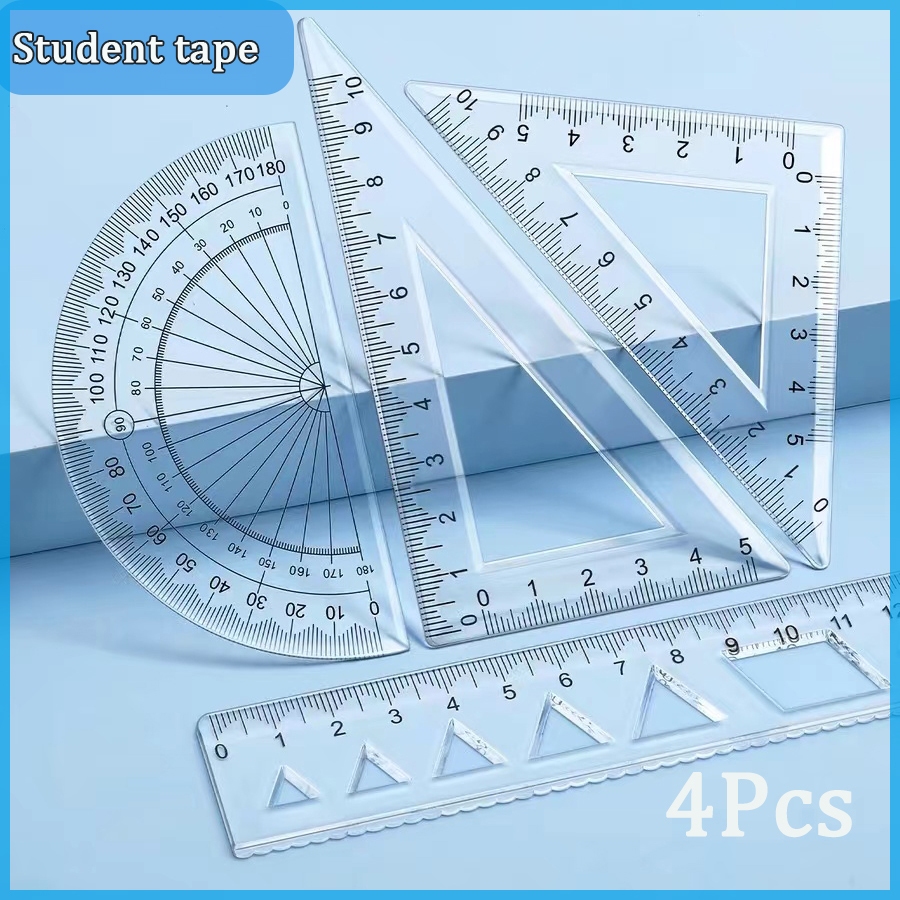 Transparent Ruler 4-In-1 20cm Straight Edge Drawing Triangle Protractor ...