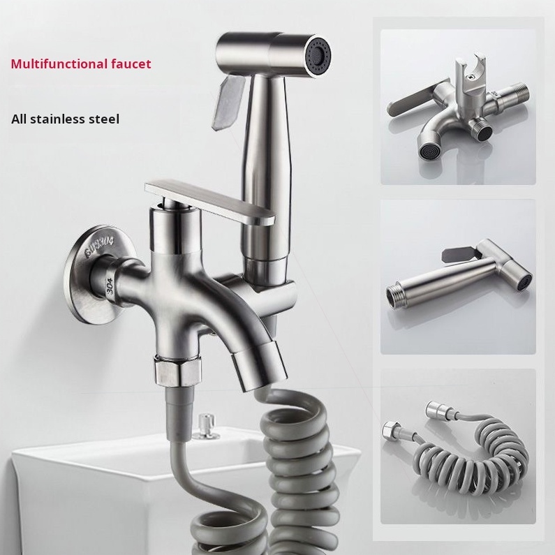 Multifunctional spray gun faucet, 304 stainless steel mop pool ...
