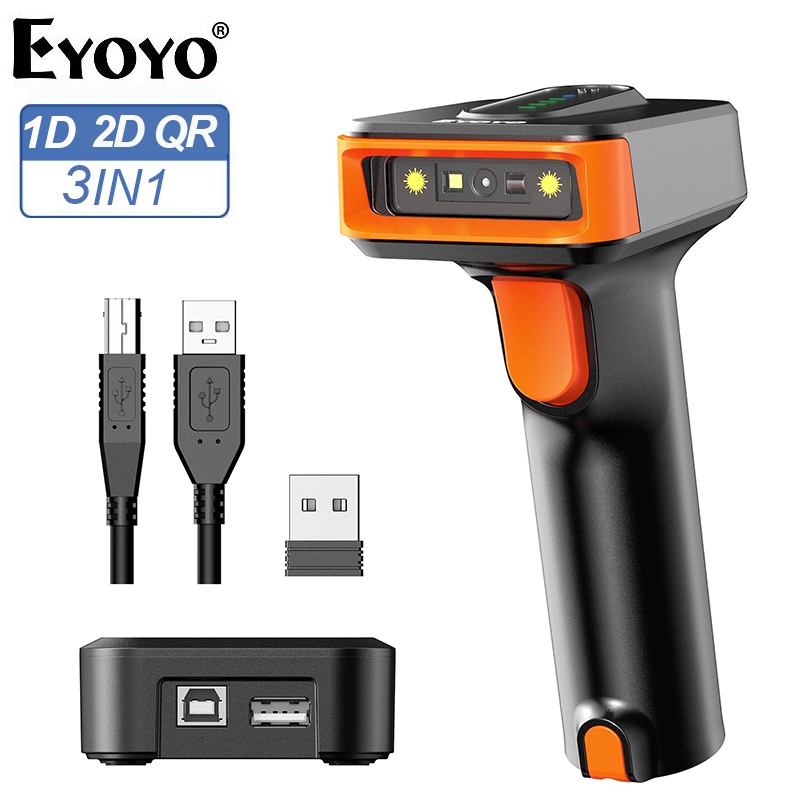 EYOYO 1D 2D Barcode Scanner 3IN1 Via Bluetooth 2.4G Wireless USB Wired QR Code Screen Scan ...