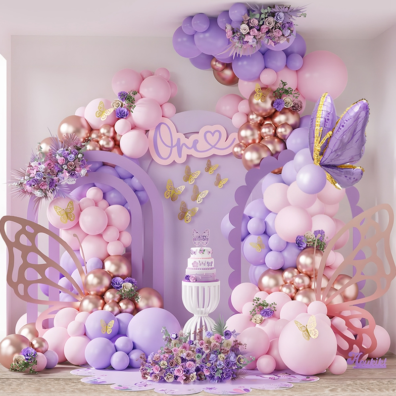 118pcs Violet Pink Butterfly Balloon Set Pastel Pink Lilac Purple Latex ...