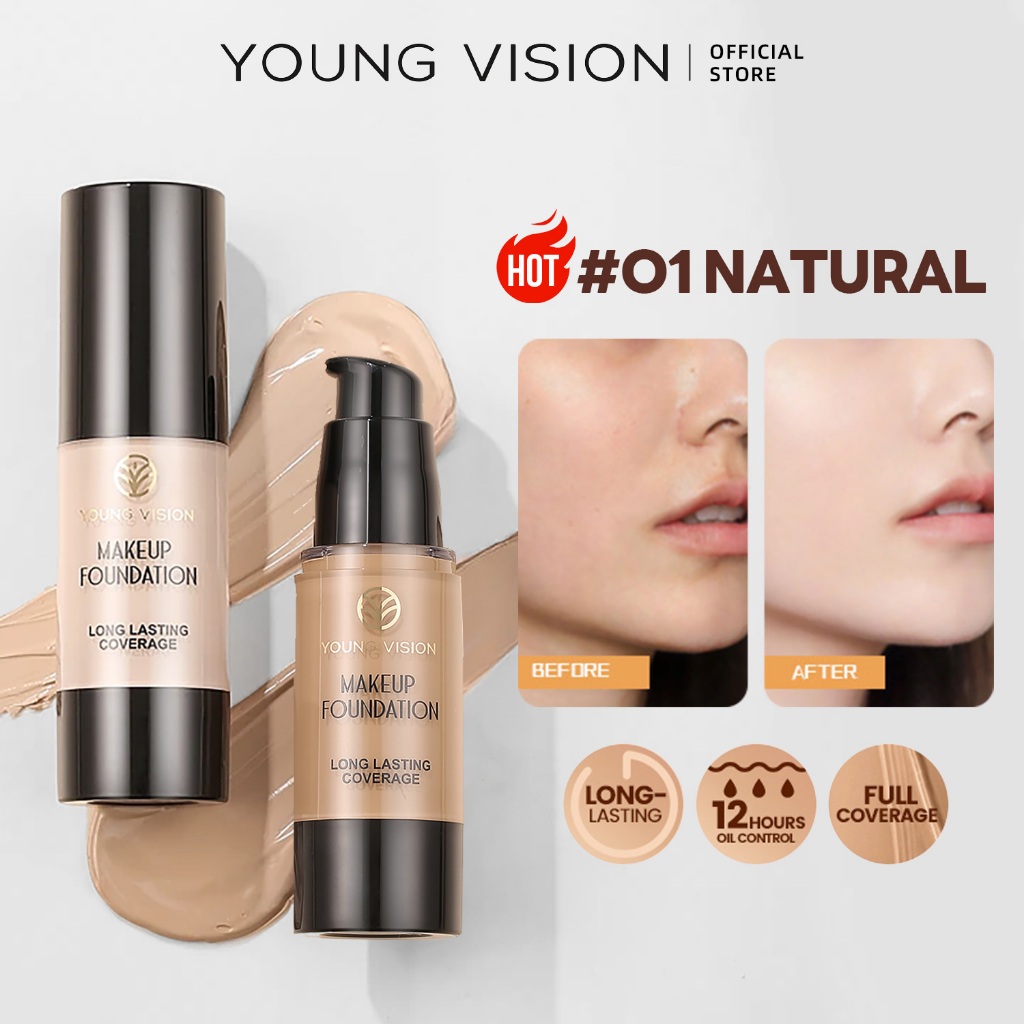 YOUNG VISION Pressed Liquid Foundation, Matte, Waterproof, Contouring ...