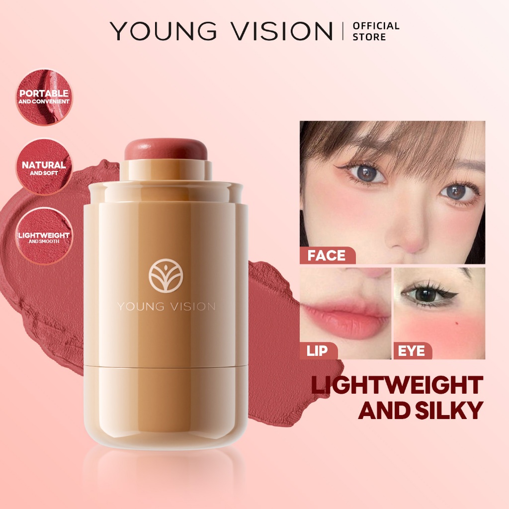 YOUNG VISION Pocket Blush Stick, 3-in-1 buildable natural matte blush ...