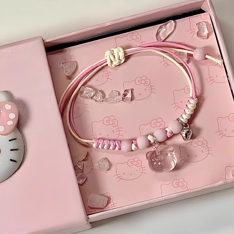 Korean fashion pink braided HelloKitty bracelets for men and women ins good friend gift | Shopee ...