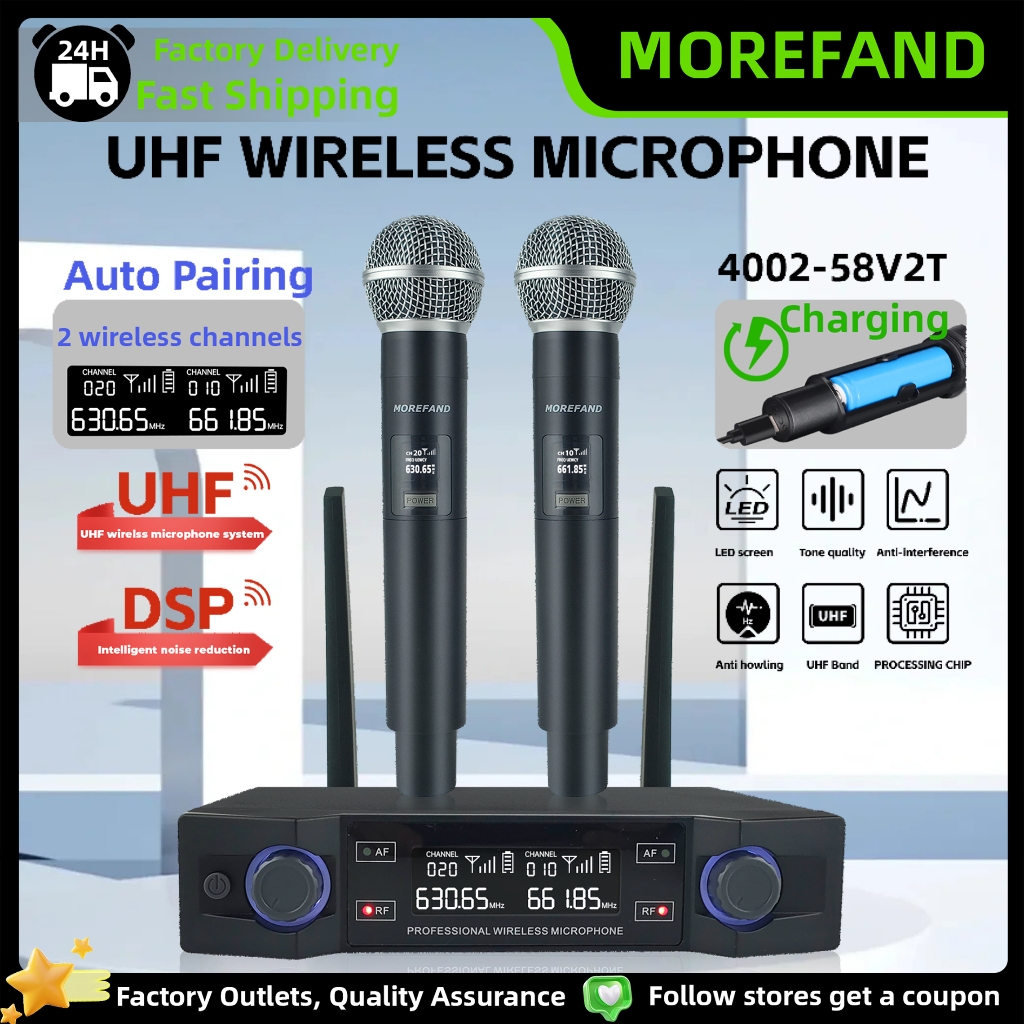 Professional wireless microphone UHF One to Two 2 Handheld Microphones ...