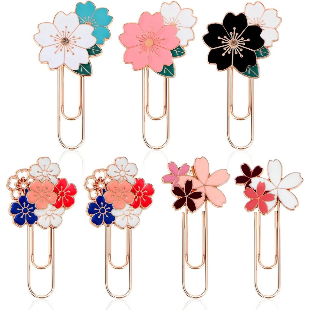7PCS Cherry Blossom Bookmark, Cute Girly Metal Sakura Fancy Paper Clips ...