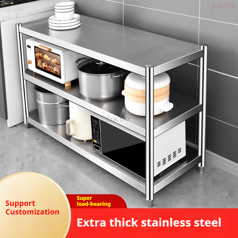 Stainless Steel Kitchen Shelf Multifunctional Three-Layer Floor Storage ...
