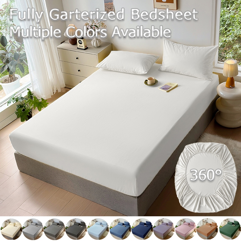 Bedsheet Set Single/Double/Queen/King Size Plain Mattress Protector ...