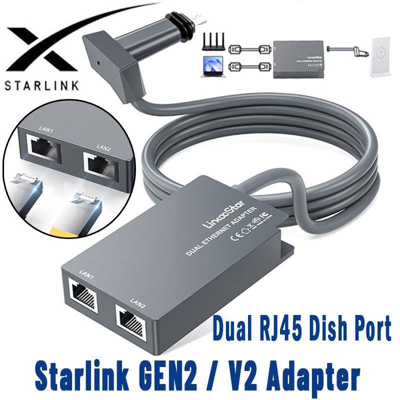 Dual RJ45 Port Starlink Gen2 Ethernet Adapter For Standard Standard ...