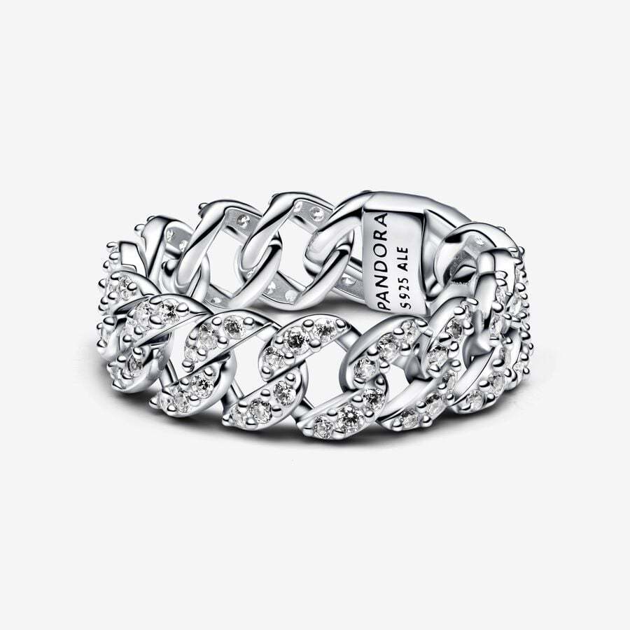 Pure 925s Silver Pavé Cuban Chain Ring With Diamonds | Shopee Philippines