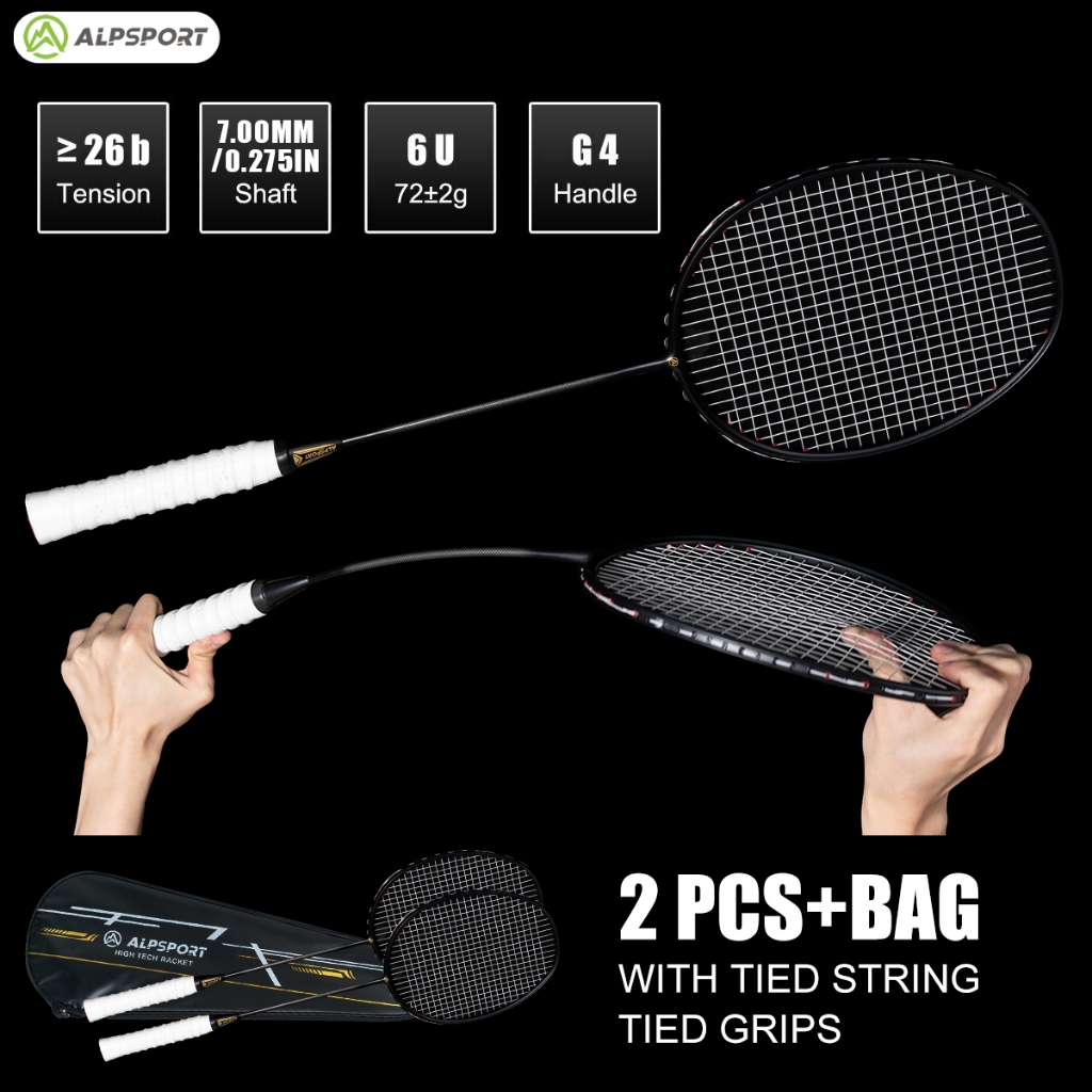 ALP XHP 2Pcs 6U 72g G4 T700 100% Full Carbon 30Lbs Strung Badminton ...