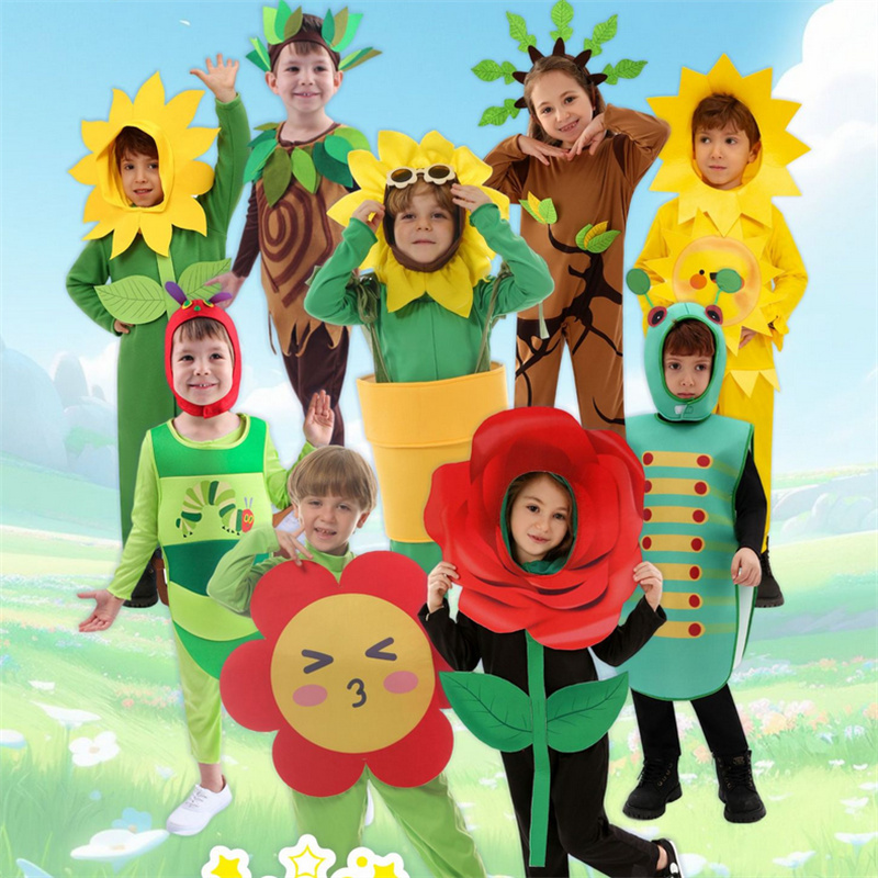 Kid Plant Costume Boys Girls Red Rose Flower Tree Sunflower Dress Up ...