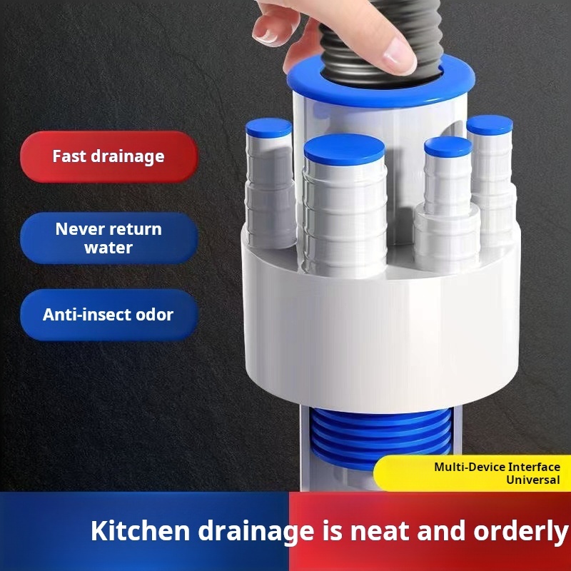 Kitchen sink drain pipe three-way dishwashing sink five-way water ...