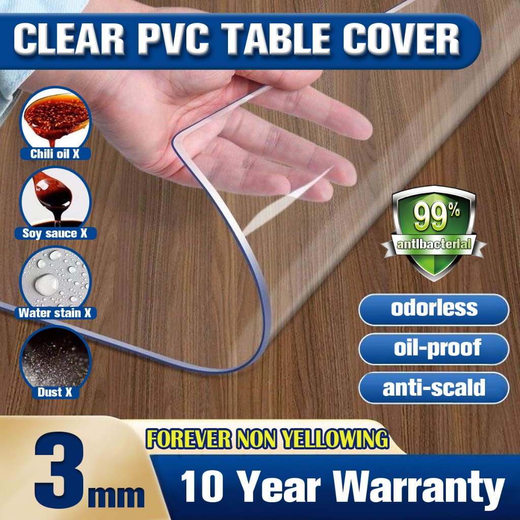 3MM Thick PVC Table cloth Transparent Rectangular 1-8 Seater Clear ...