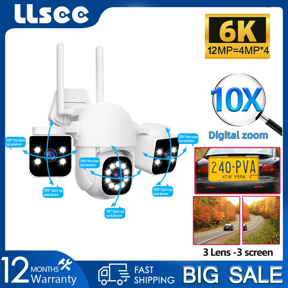 LLSEE 12MP 6K three lens three screen outdoor wireless WIFI waterproof ...