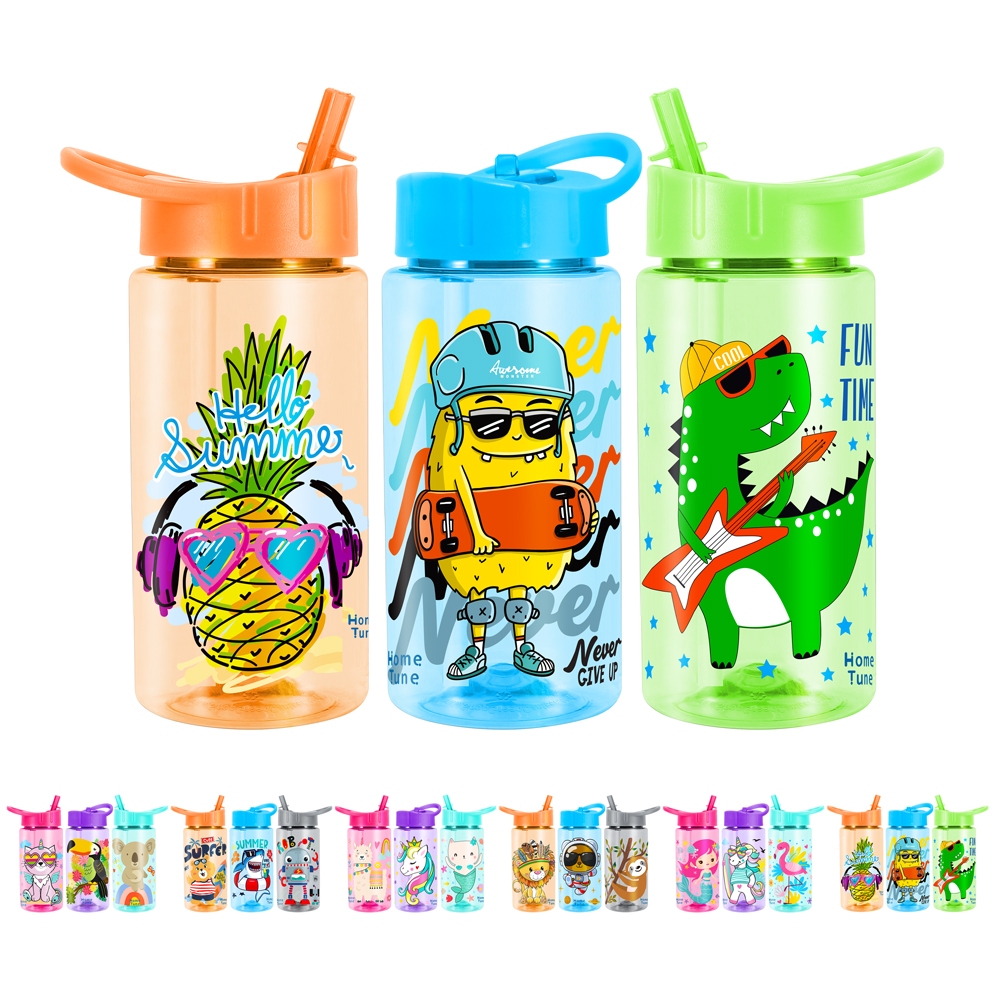 [3-pack] children water bottle kids bottle with straw water bottle for ...