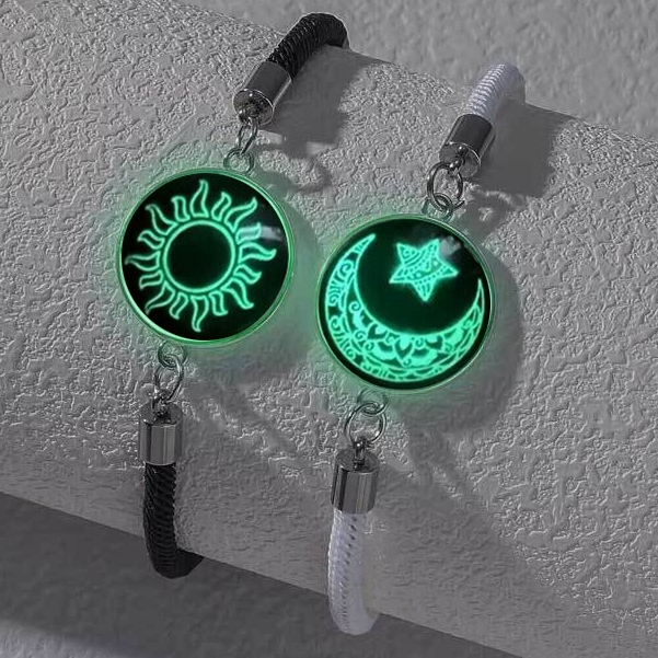 2 PCS/SET Romantic Luminous Sun Moon Couple Bracelets Glass The Moon Charm Bracelets Friendship ...
