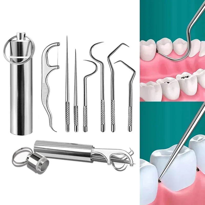 1/3/4/7pcs Toothpick Set Metal Stainless Steel Oral Cleaning Tooth ...