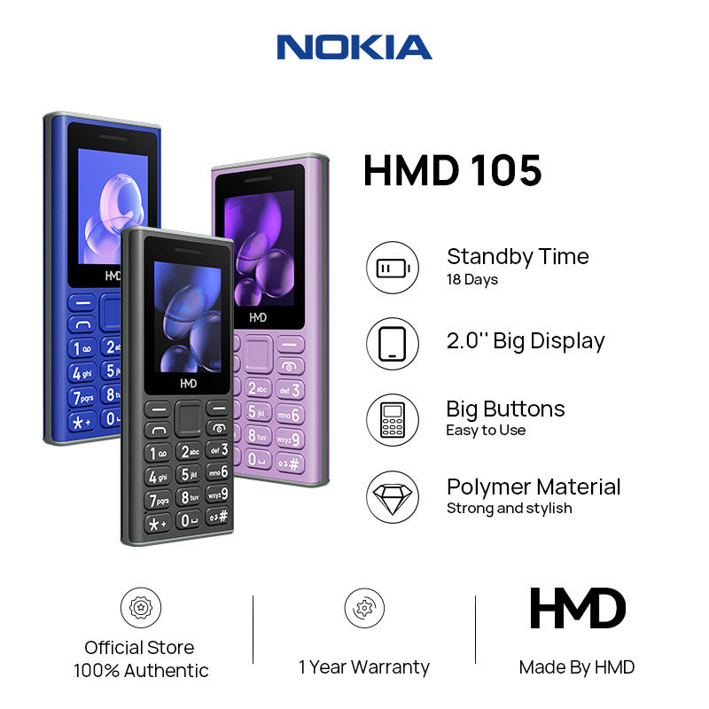 Nokia 105 2G/4G Keypad Basic Phone 1.8'' Screen Dual Sim 22 Days Long Standby 1 Year Warranty ...